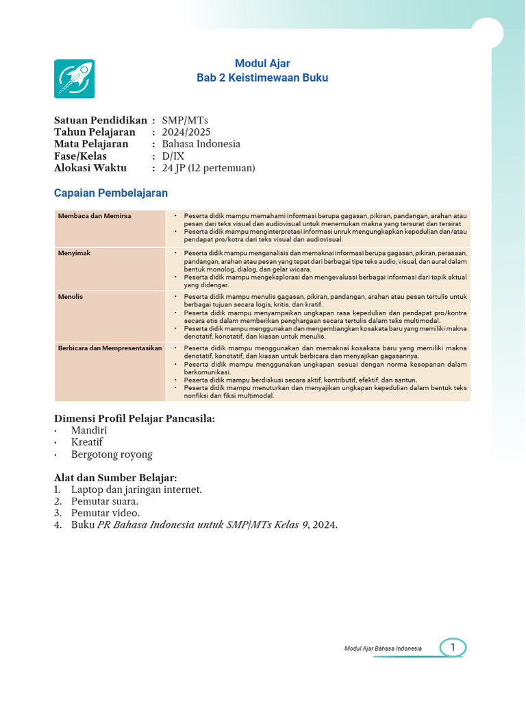 Modul Ajar PR BINDO 9 Bab 2 | PDF