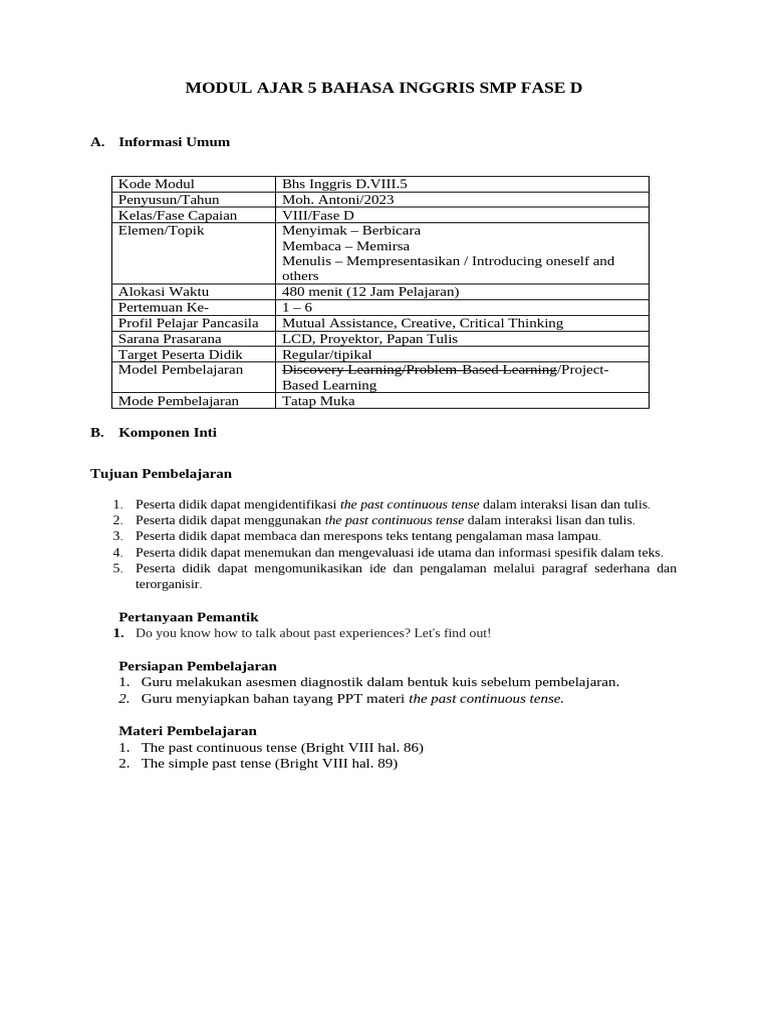 Bab 5 - Modul Ajar Bright SMP Grade Viii | PDF