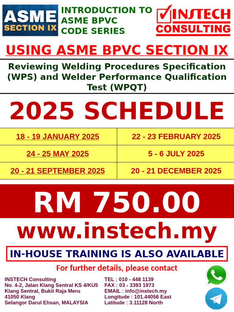 2025-Schedule-ASME IX-WPS-WPQT-INSTECH CONSULTING-NEW | PDF