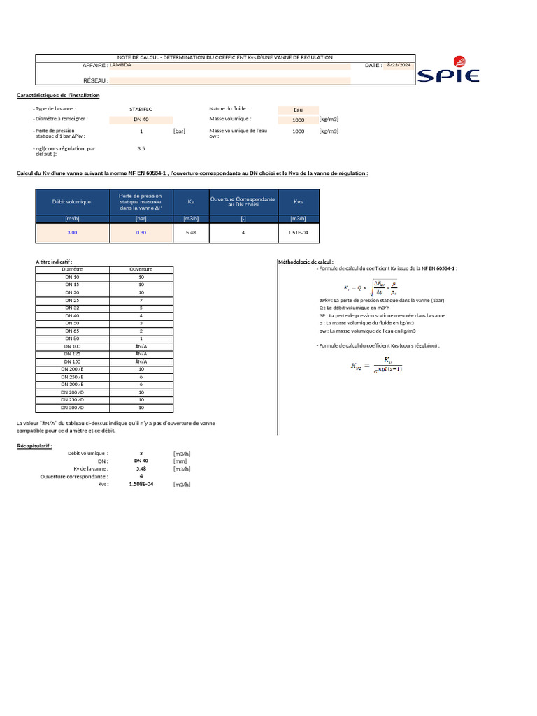 Note de Calcul Kvs | PDF