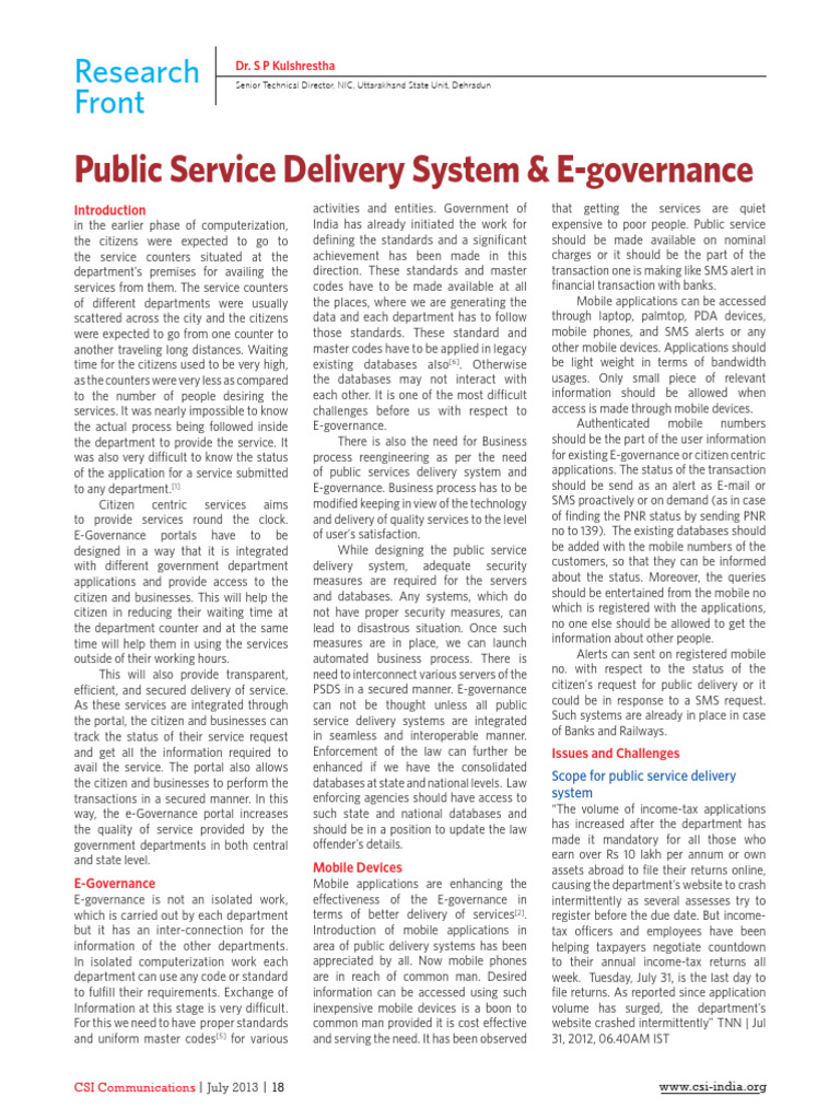 Public Service Delivery System & E-Governance | PDF