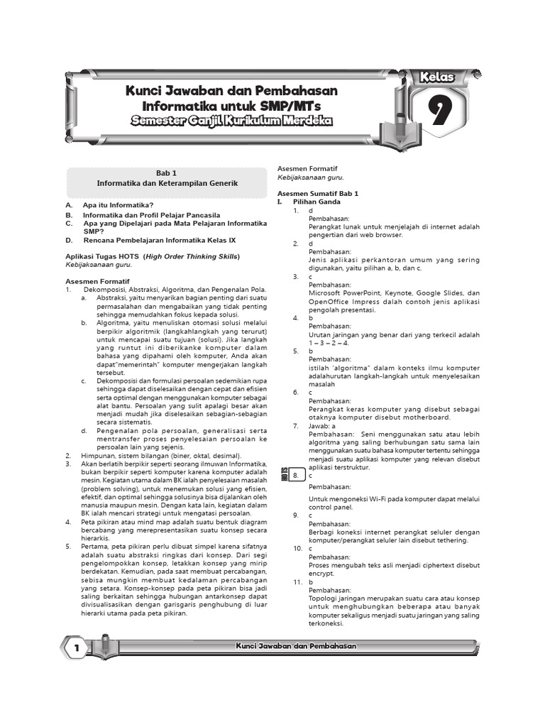 Kunci Informatika 9 SMT 1 Merdeka | PDF