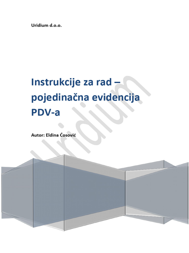 Instrukcije Za Rad Pojedinačna Evidencija PDV-a | PDF