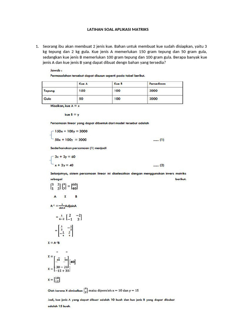MTK - RW - Latihan Soal Aplikasi Matriks | PDF
