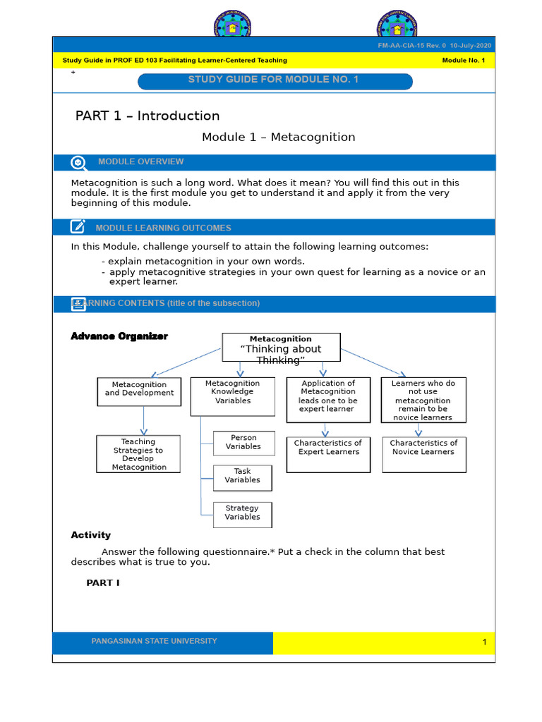 Module 1 Facltating Learner Centered Teaching 2021 - Compress | PDF