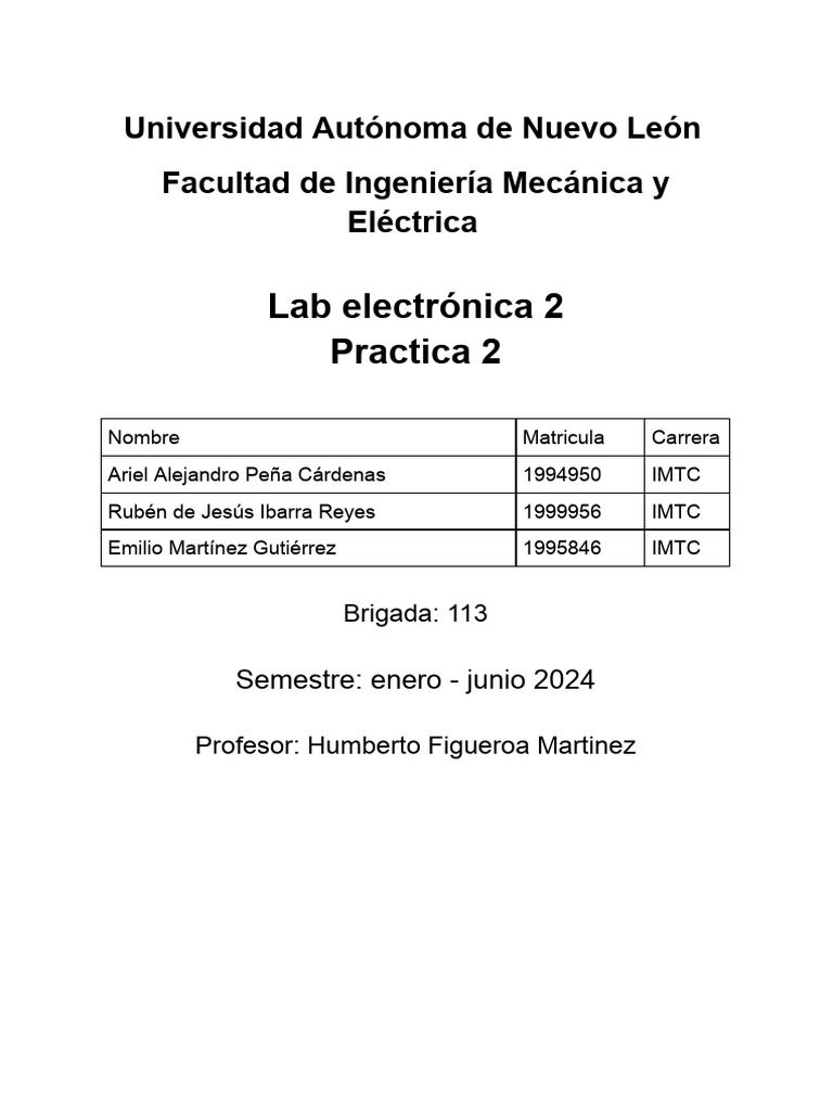 Practica 2 - Lab Electronica 2 - 114 | PDF