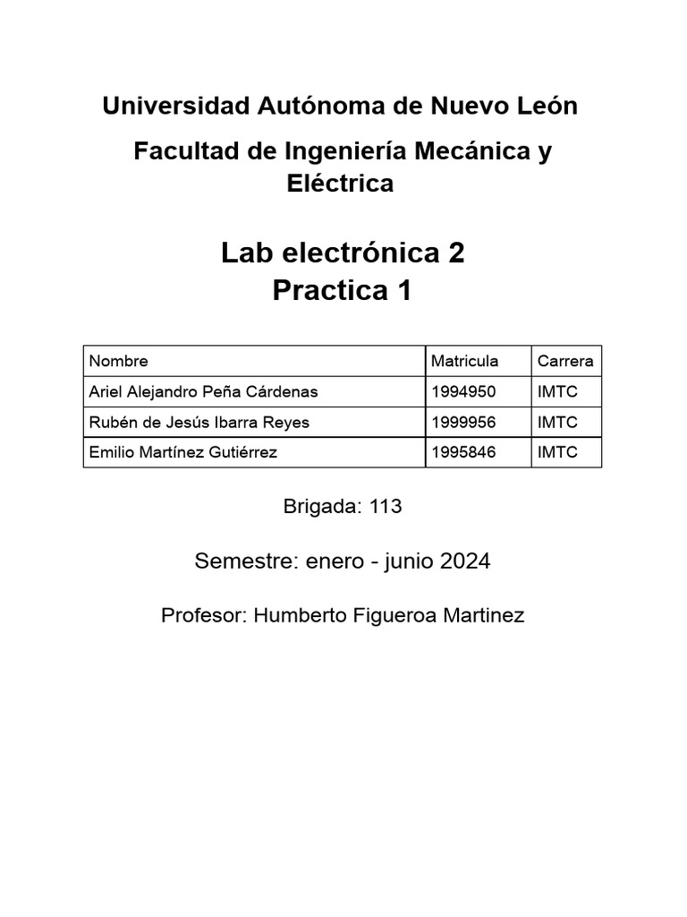 Practica 1 - Lab Electronica 2 - 114 | PDF