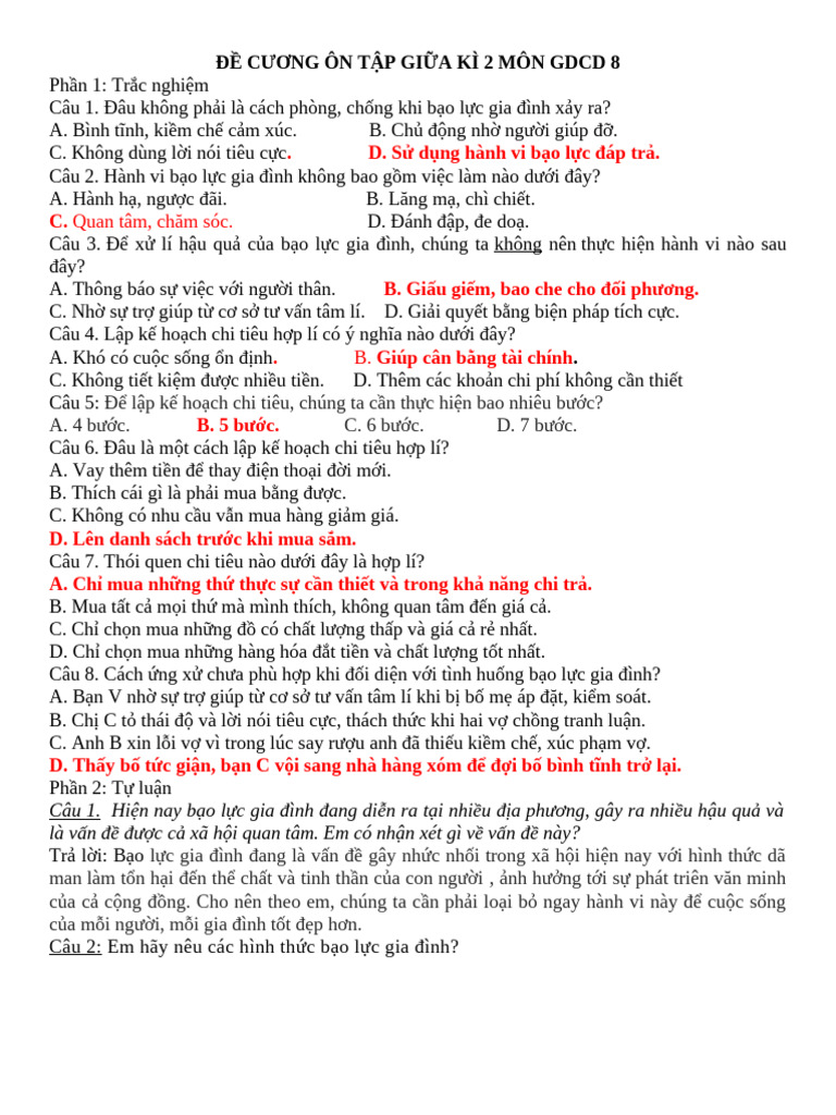 ĐỀ CƯƠNG ÔN TẬP GIỮA KÌ 2 MÔN GDCD 8 | PDF