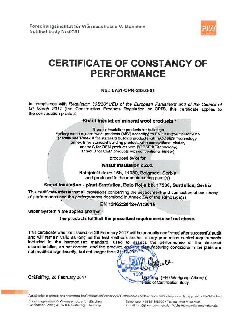 0751-CPR-233.0-01-Certificate of Constancy of Performance, Knauf ...