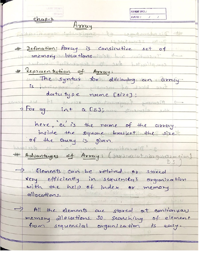 Chapter-2 Array HANDWRITTEN (1) | PDF Chapter-2 Array HANDWRITTEN (1) | PDF