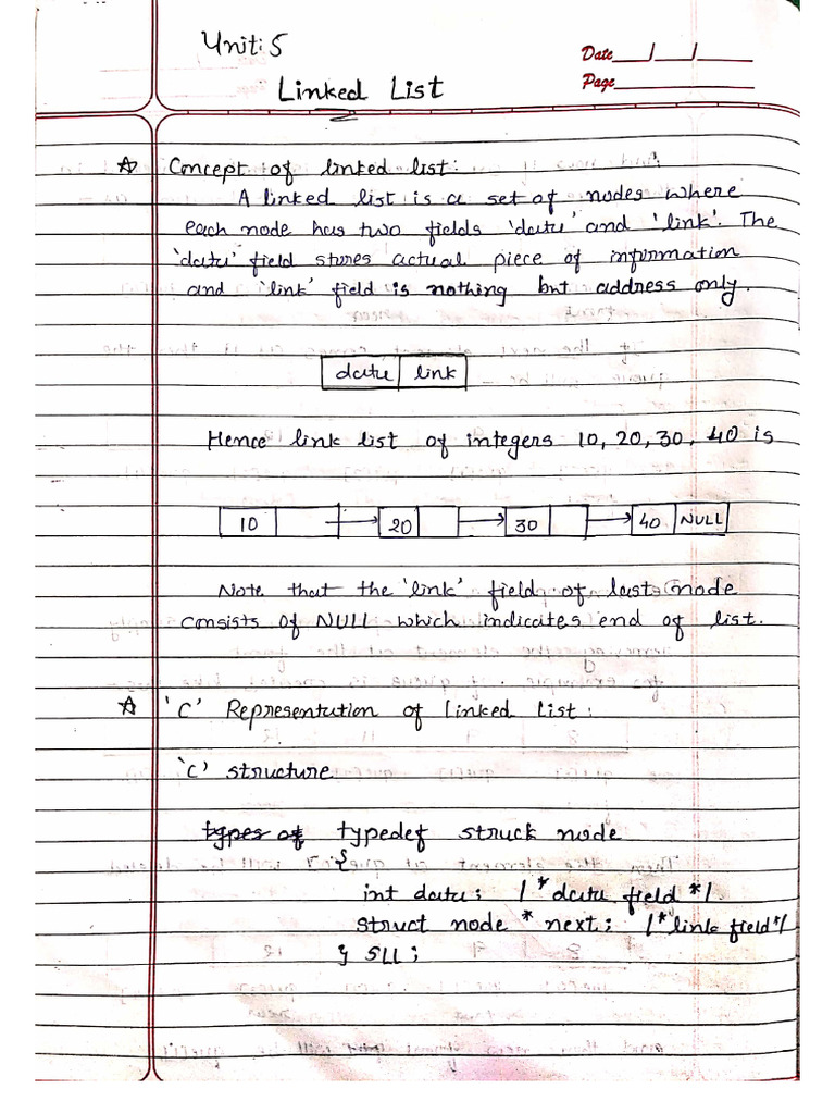 Unit 5 Linked List HANDWRITTEN | PDF