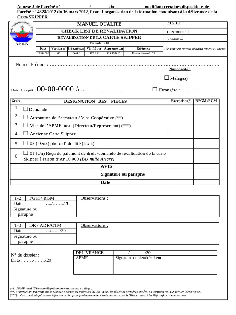 Annexe 5 Checklist Revalidation Skipper 2024 | PDF