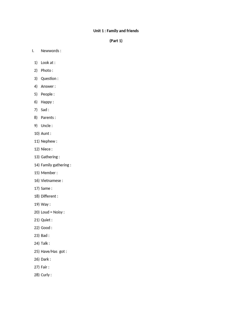 Unit 1: Family and Friends (Part 1) | PDF