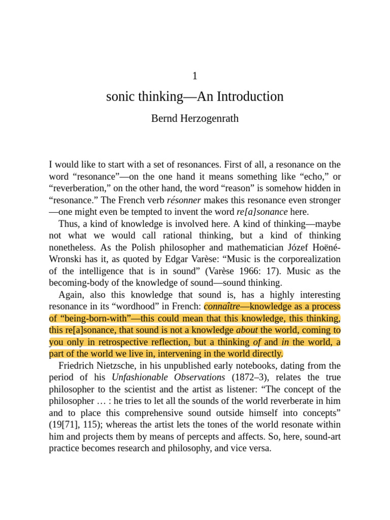 Sonic Thinking A Media Philosophical Approach (Bernd Herzogenrath) | PDF