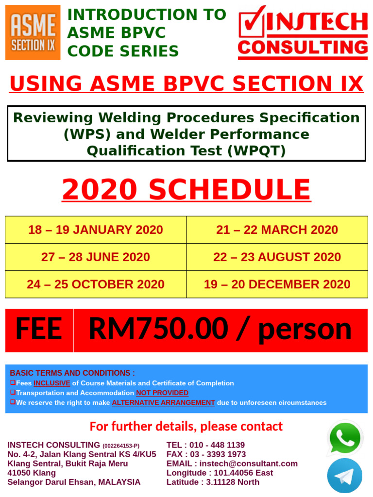 2020-Schedule-ASME IX-WPS-WPQT-INSTECH CONSULTING-NEW | PDF