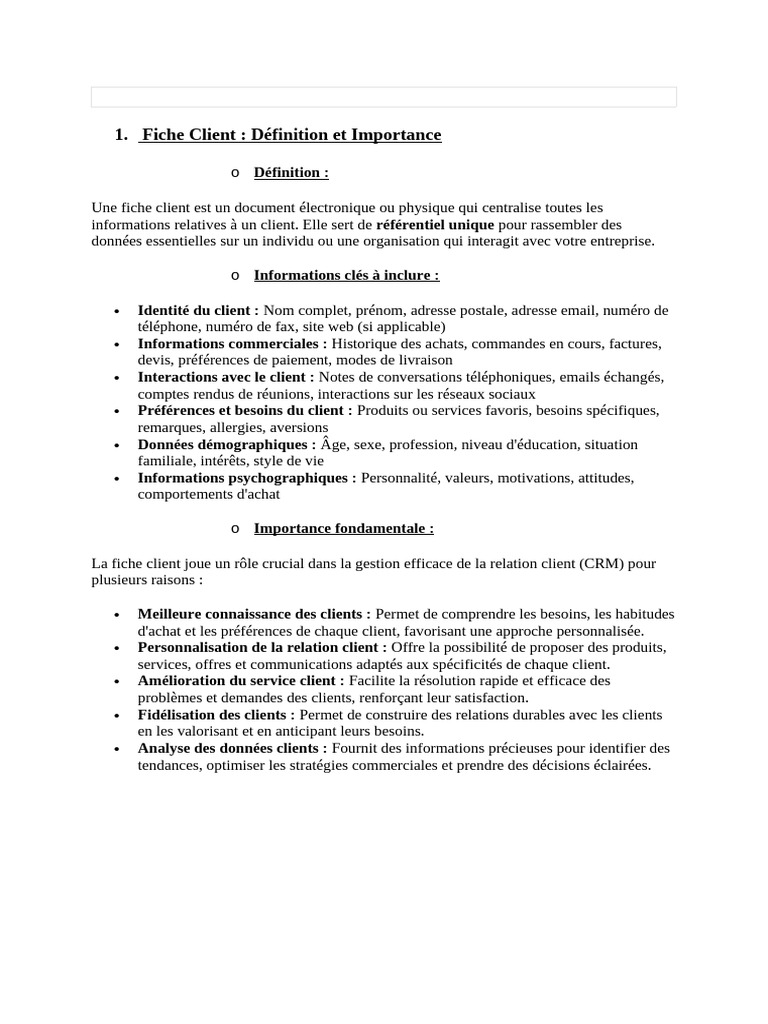 Fiche Client Et CRM | PDF
