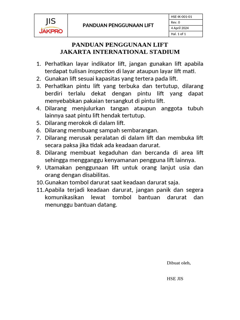 Panduan Penggunaan Lift | PDF