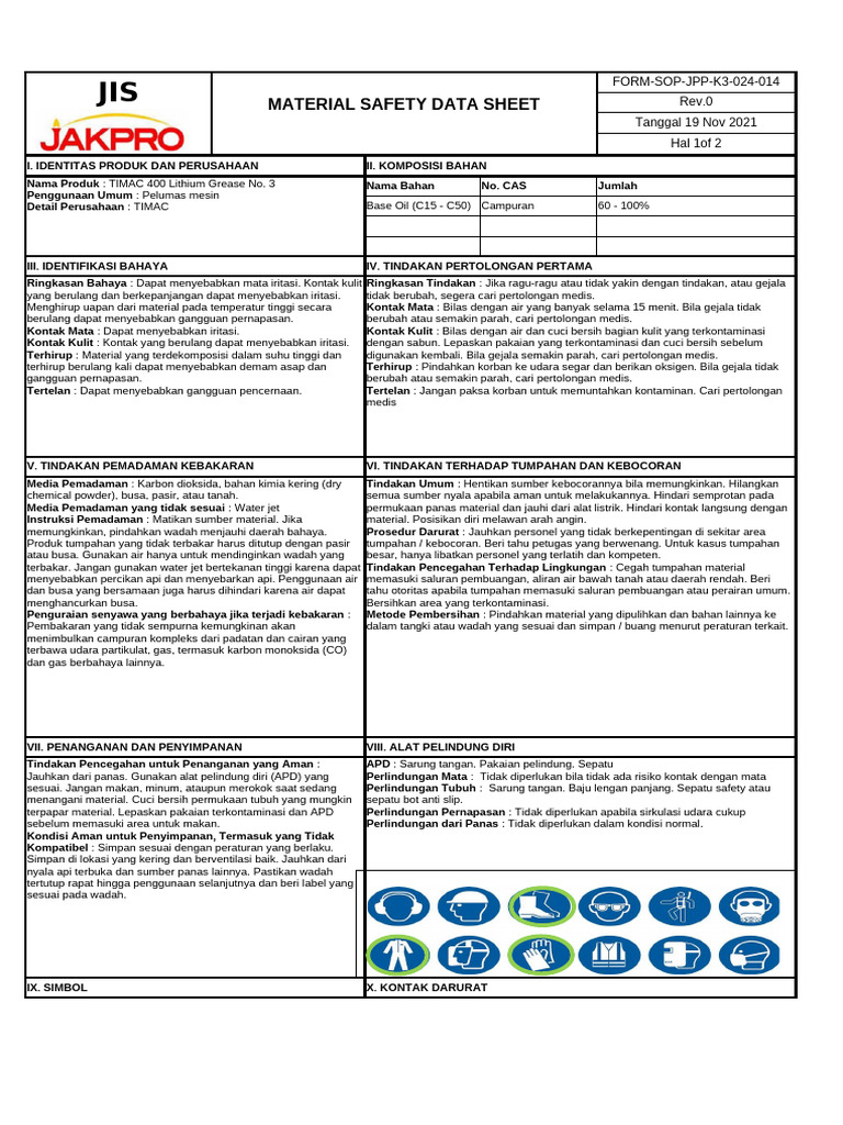 MSDS - Lubricant Grease | PDF