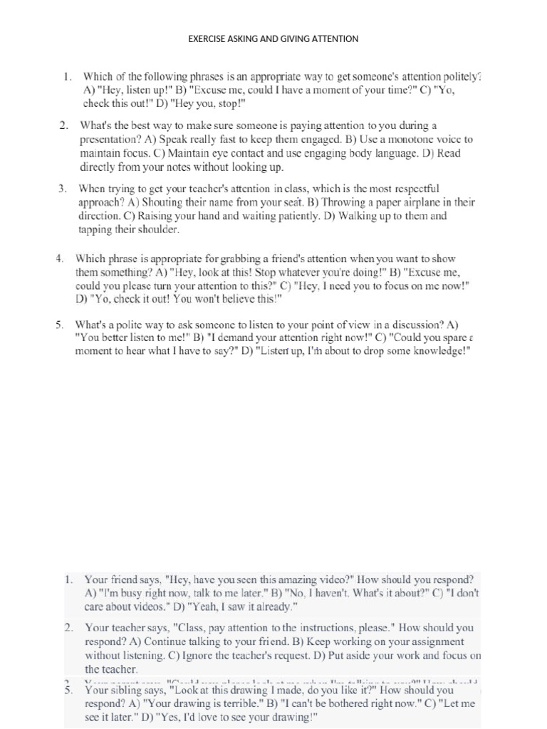Exercise Asking For Attention | PDF