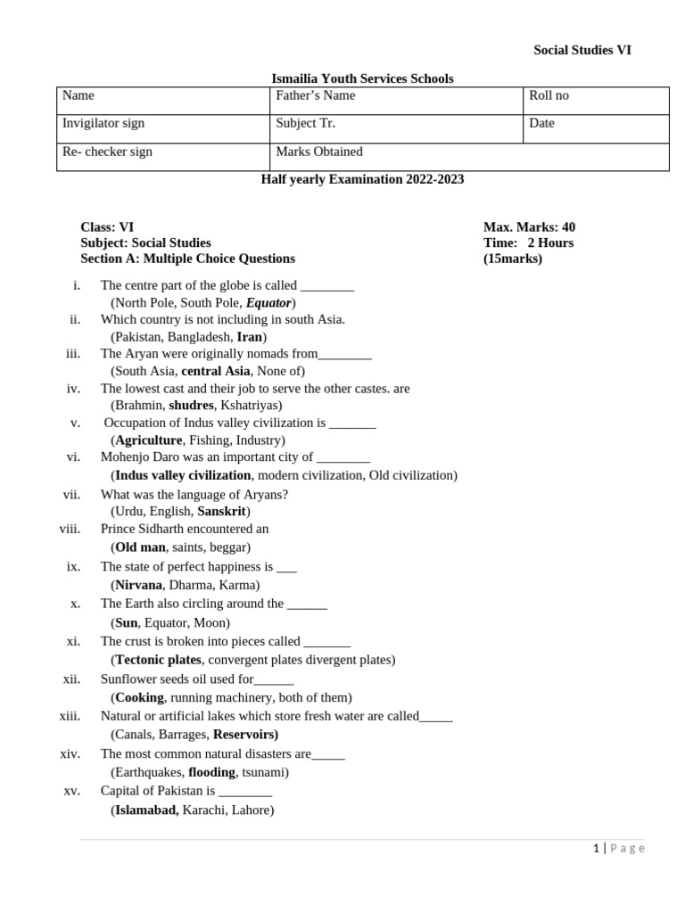 Social Studies Class VI | PDF