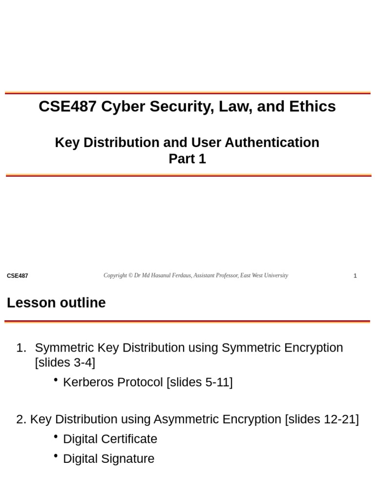 Key Distribution and User Authentication_Part 1 | PDF