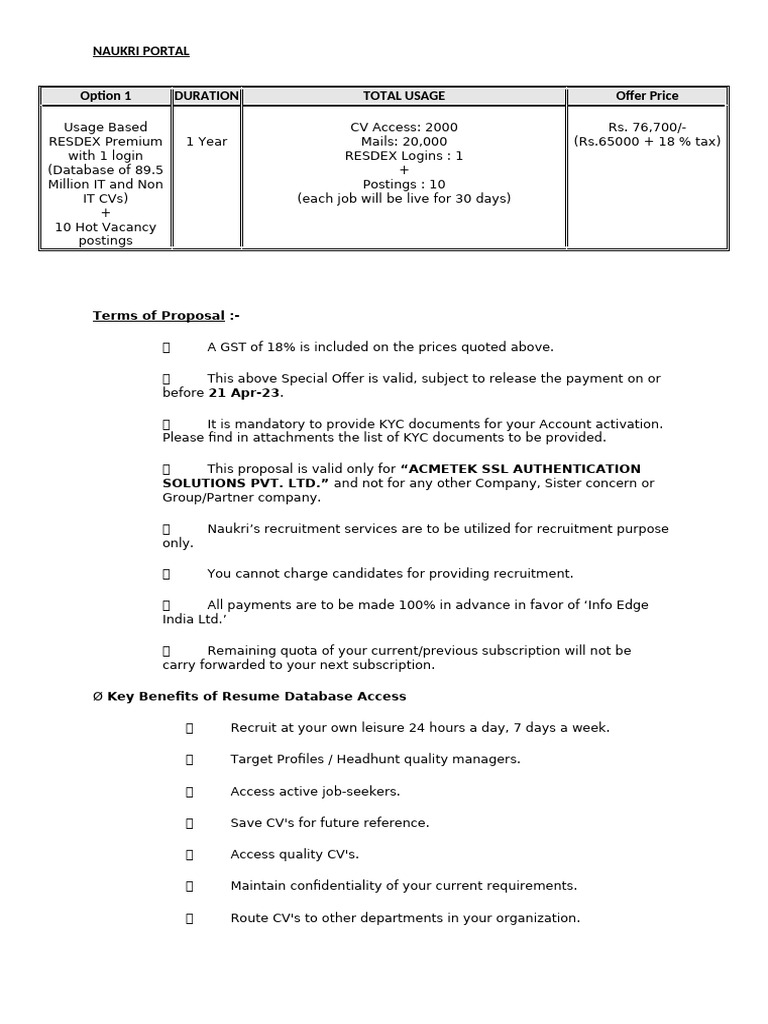 Job Portal Naukri Packages Pdf