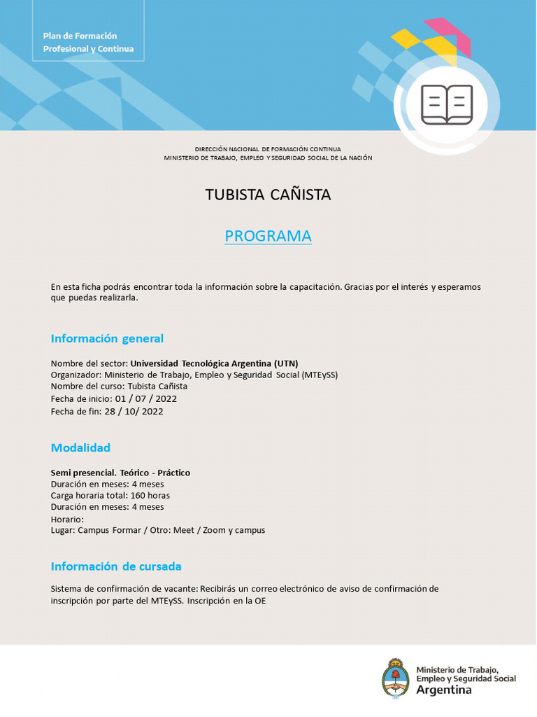 Tubista Cañista: Programa | PDF