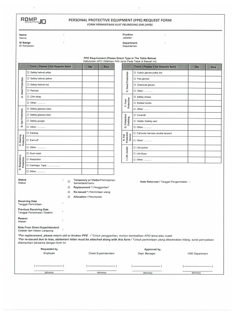Personal Protective Equipment (PPE) Request Form | PDF