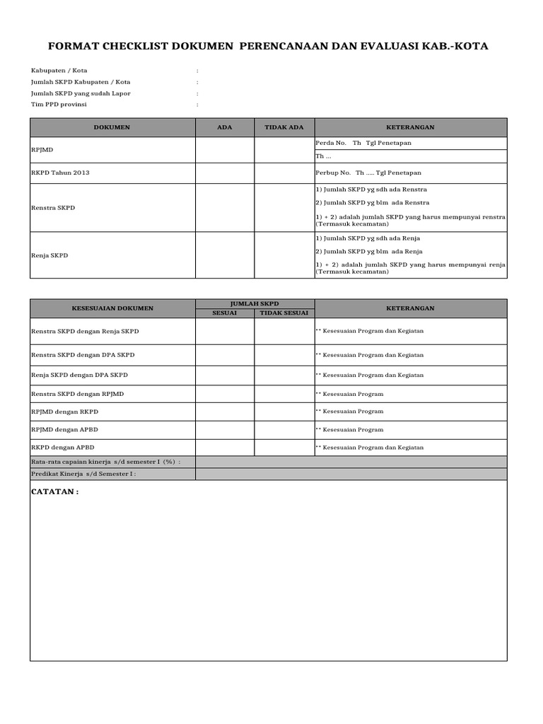 Format Checklist Dok Perencanaan | PDF