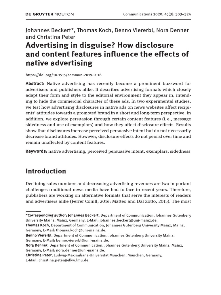 Advertising in Disguise? How Disclosure and Content Features Influence ...