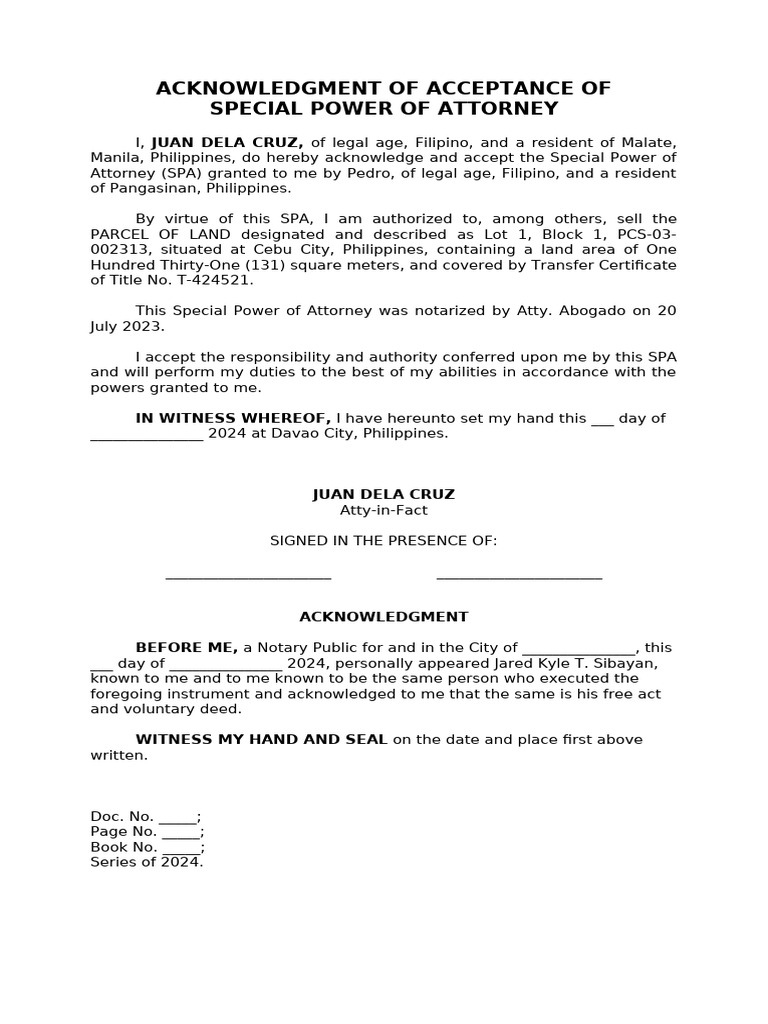 ACKNOWLEDGMENT OF ACCEPTANCE OF SPA - Dela Cruz | PDF | Social Science