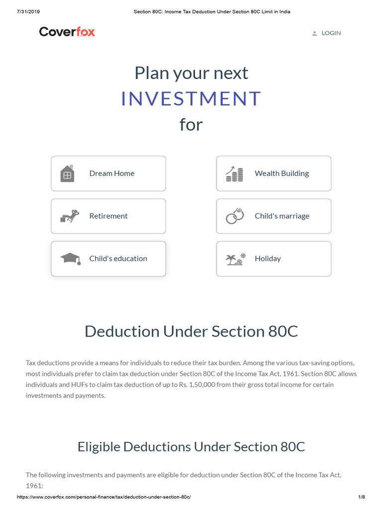 Section 80C - Income Tax Deduction Under Section 80C Limit in India | PDF