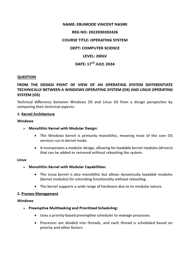 Ebumodevincent Operating System Assignment | PDF
