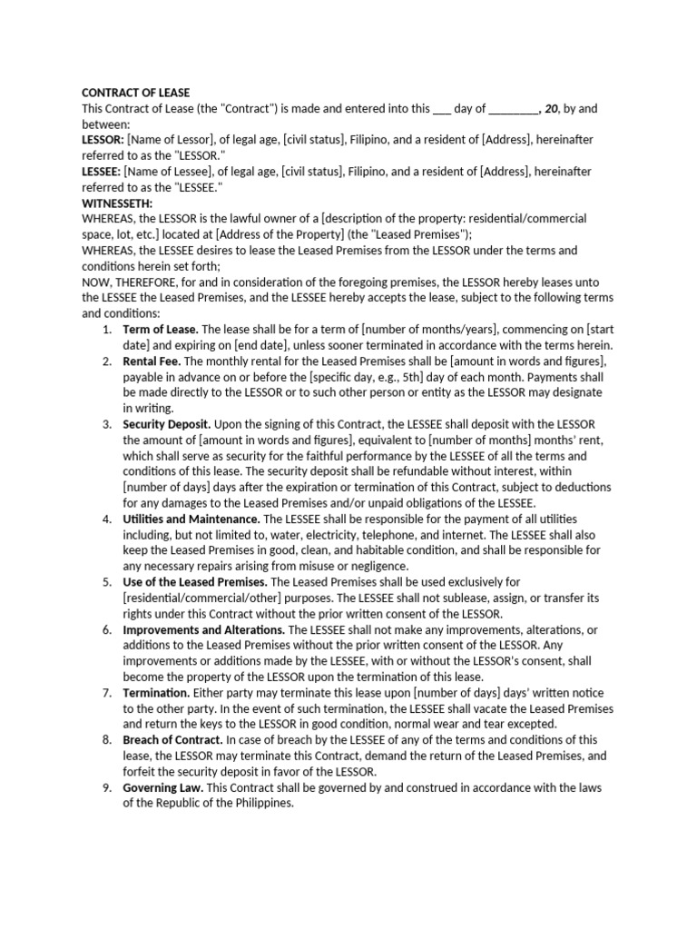 CONTRACT OF LEASE - Sample | PDF | Lease | Real Property Law