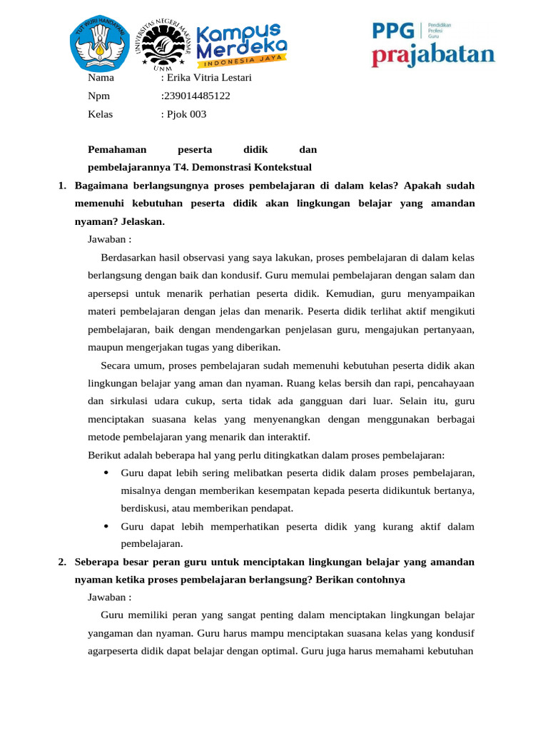 T4. Demonstrasi Kontekstual ERIKA VITRIA LESTARI | PDF