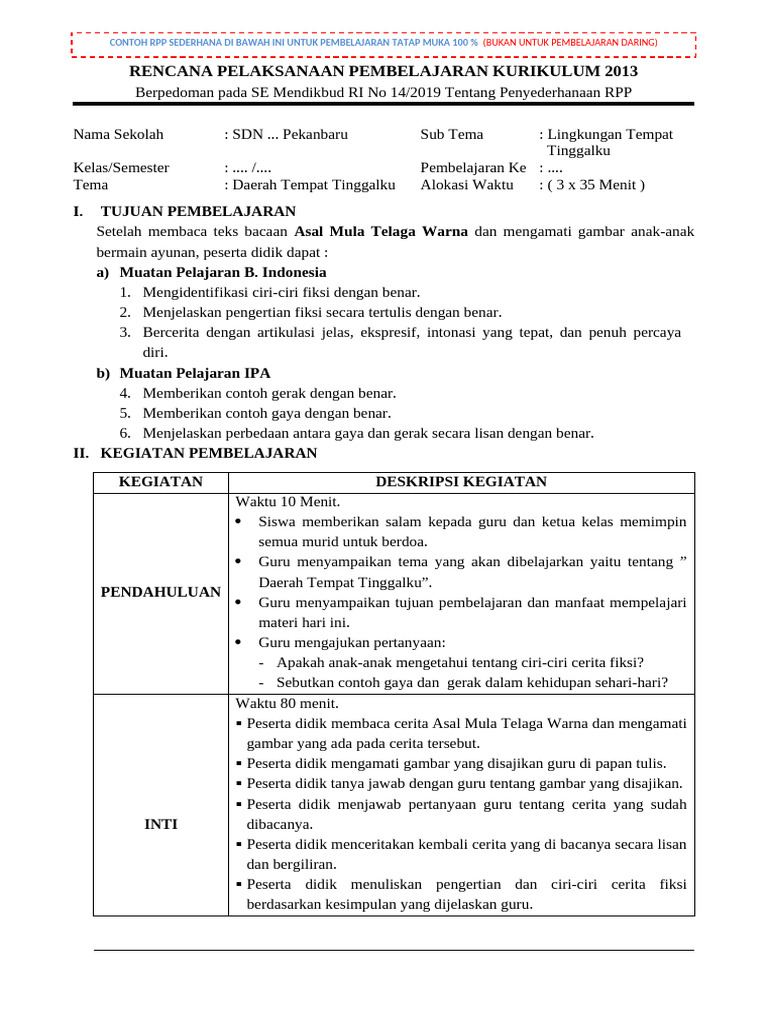 Contoh RPP Sederhana Anggrek | PDF