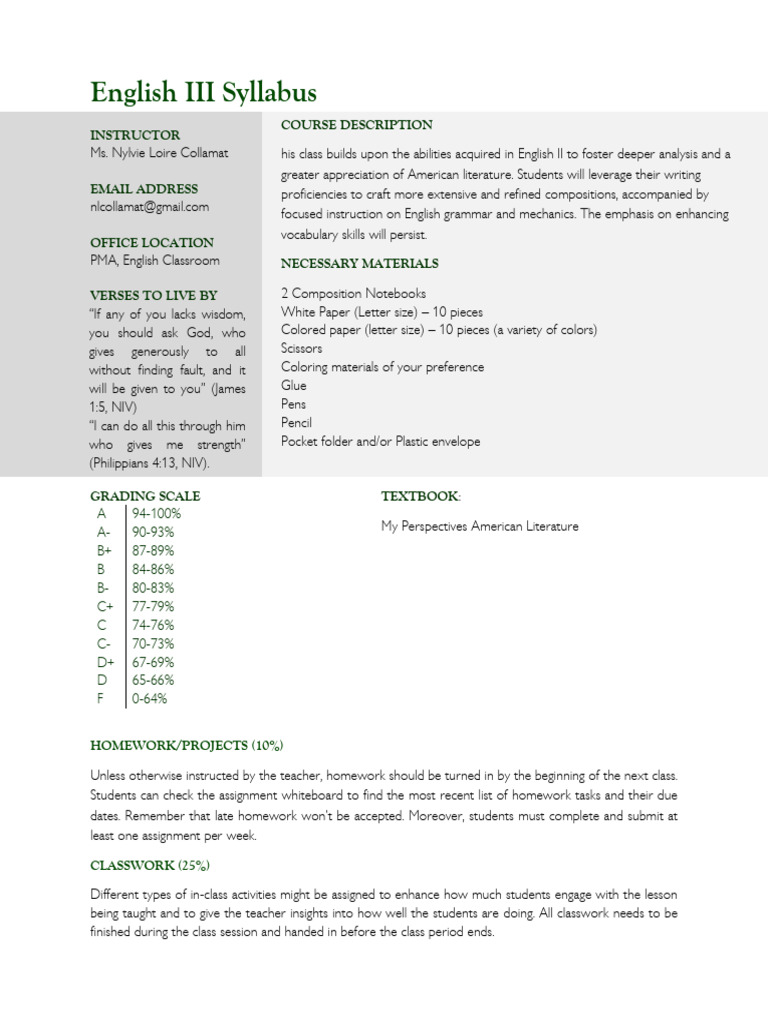 English III Syllabus | PDF