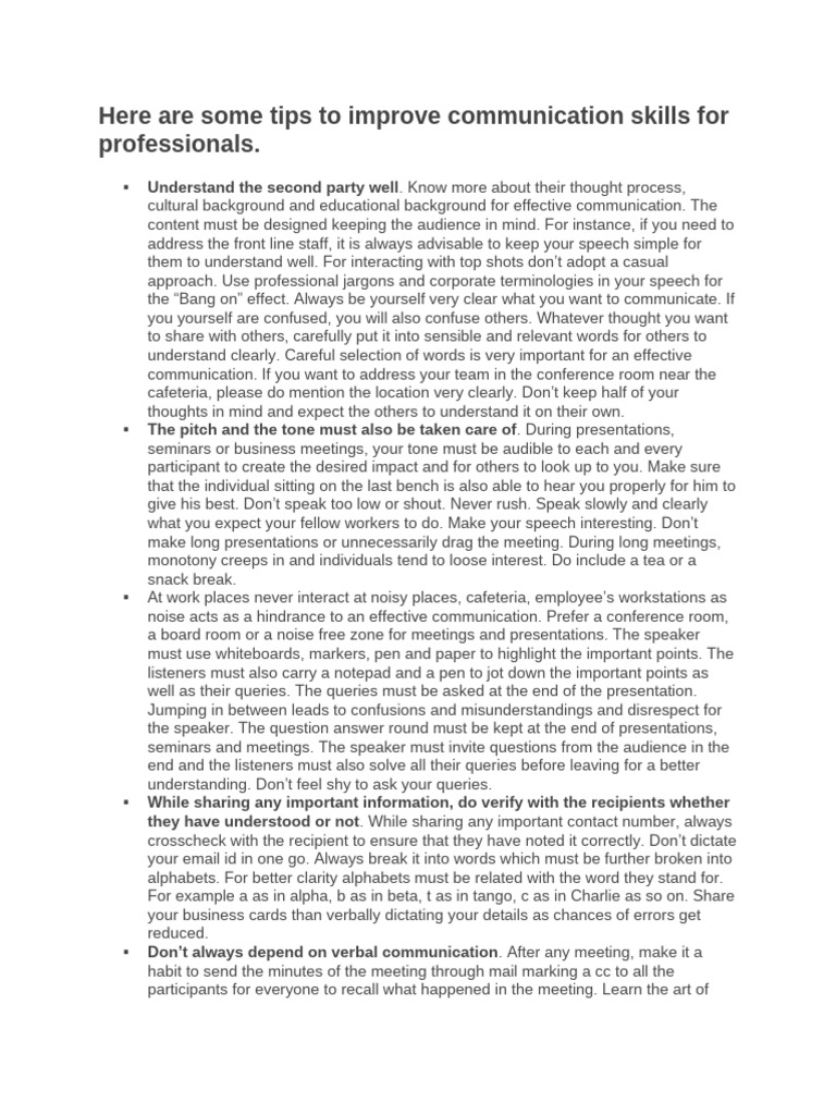 Here Are Some Tips To Improve Communication Skills For Professionals | PDF