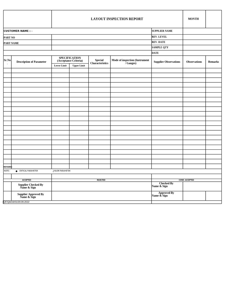 QF-QA-16 Layout INSPECTION REPORT | PDF