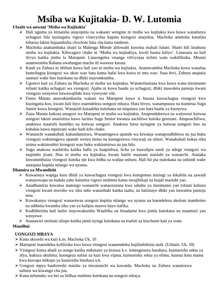 Msiba wa Kujitakia na Uongozi Mbaya | PDF