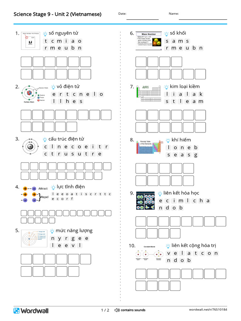 Science Stage 9 Unit 2 Vietnamese Anagram | PDF