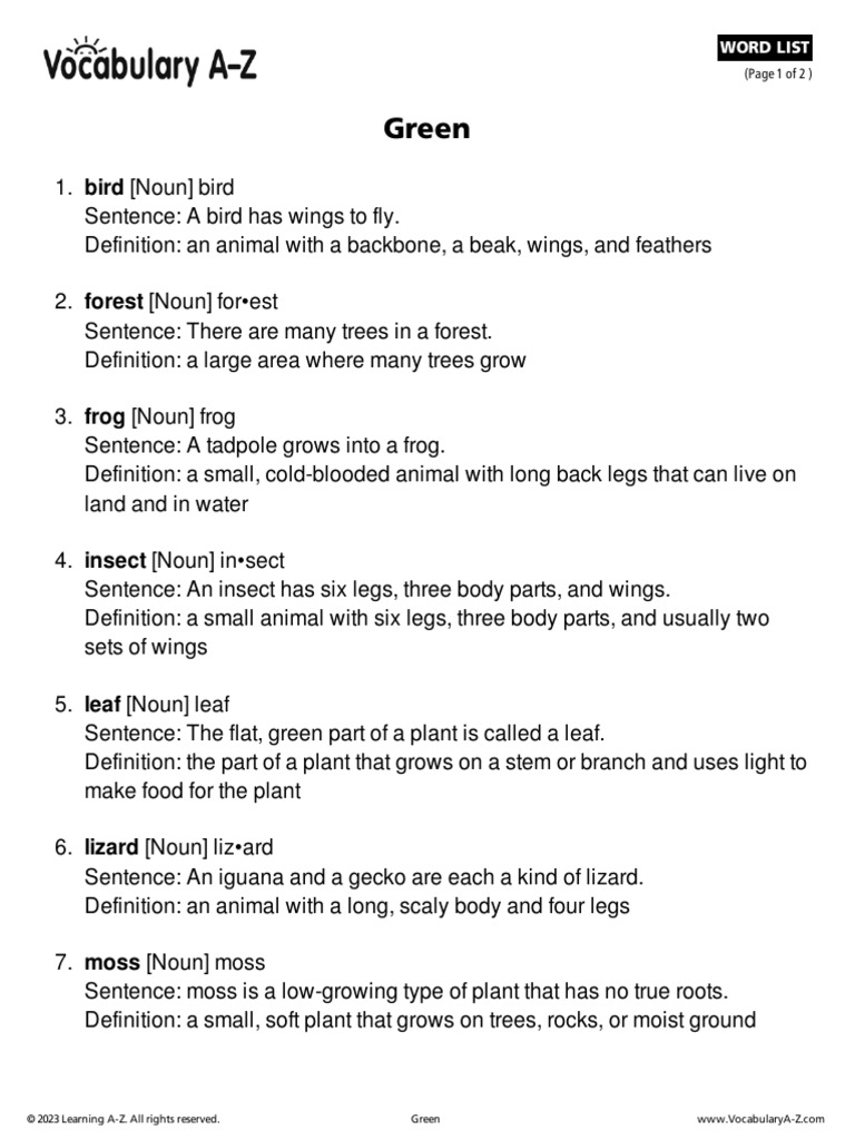 Green Vocab | PDF