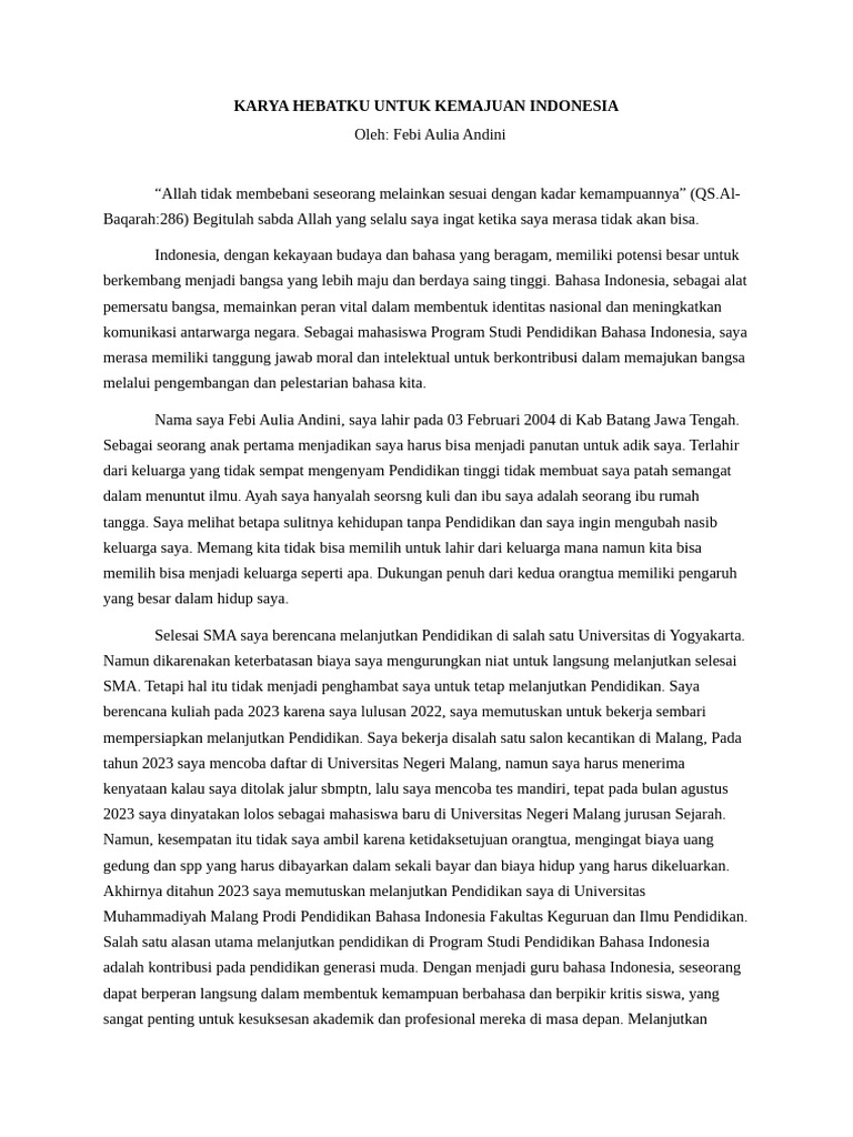 Essay (Beasiswa Unggulan) Febi Aulia Andini | PDF