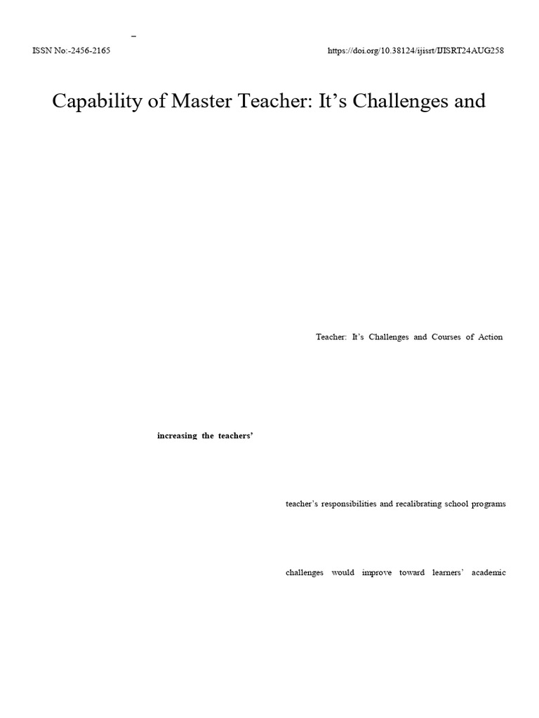 Refining The Research Capability of Master Teacher: It's Challenges and Courses of Action | PDF ...