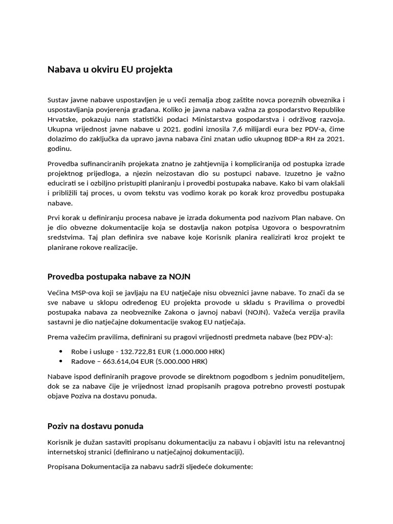 Nabava U Okviru Eu Projekta | PDF