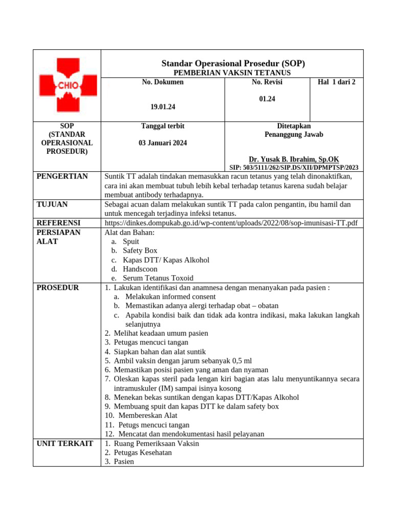31 Sop Pemberian Vaksin Tetanus | PDF