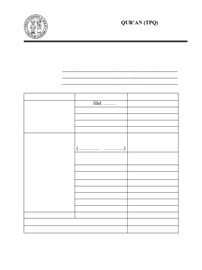 Lembar Penilaian TPQ Semester 1 | PDF