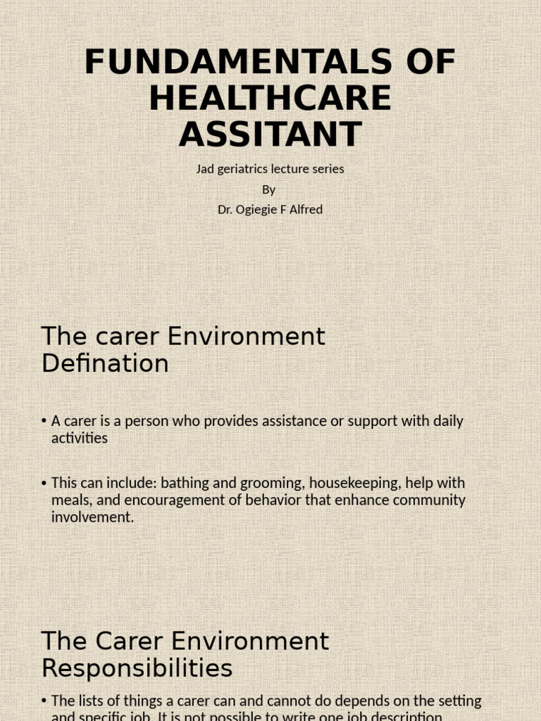 Healthcare Assistant Fundamentals Guide | PDF | Caregiver | Health Care
