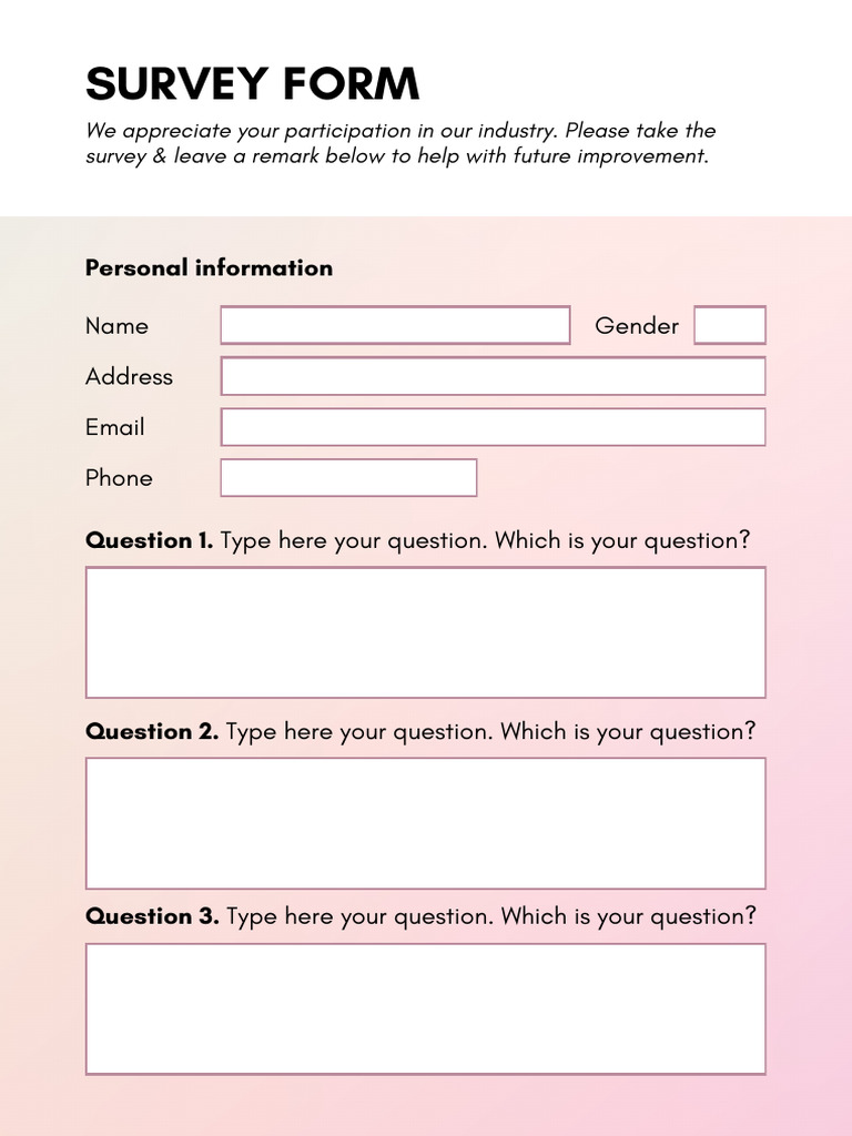 Pastel Gradient Survey Form Document | PDF
