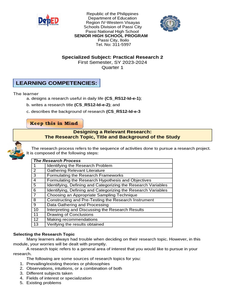 Hand Outs in Research 2 Research Topics and Titles | PDF